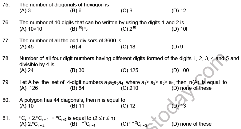 Jee Mathematics Permutation And Combination Mcqs Set A Multiple Choice